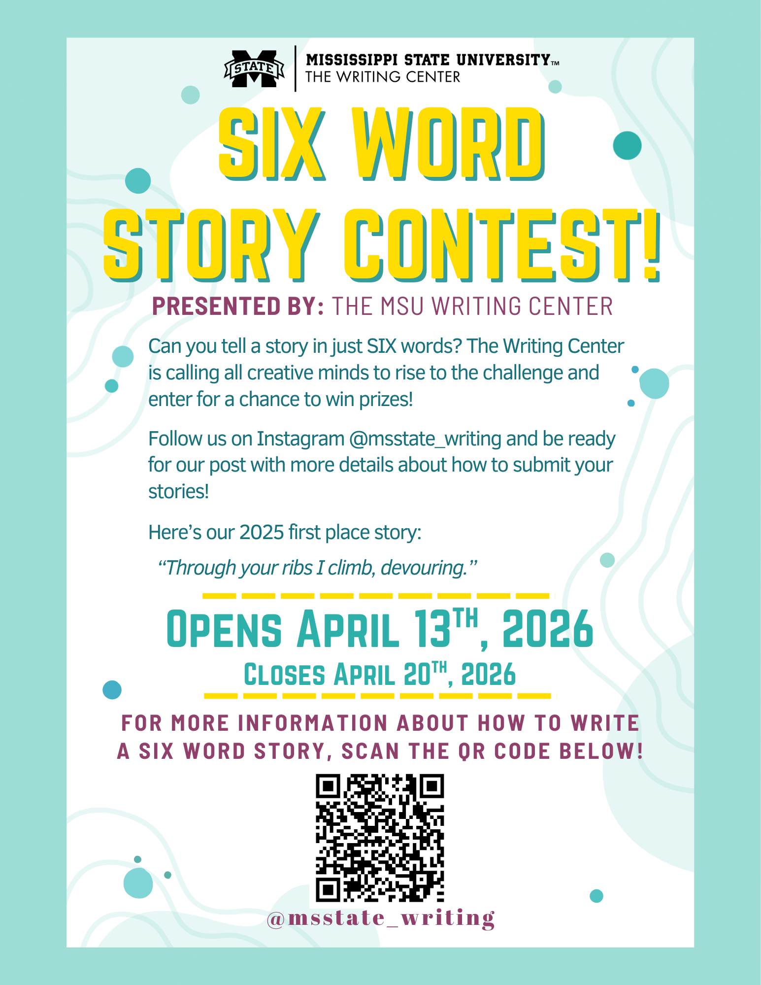 The MSU Writing Center Announces Six Word Story Contest | Department of ...